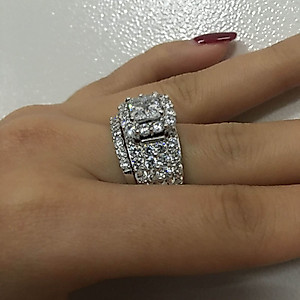 Wuziwen 4Ct Princess Engagement Ring Wedding Rings Set for Women 5A CZ 925 Sterling Silver Size 8