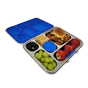 Flatbush Goods Leak Resistant Stainless Steel Bento Lunchbox with Silicone Seal, 2 Leak Proof Containers and 5 Compartments - Durable and Sustainable for Adults and Kids 5 and Older (Blue)
