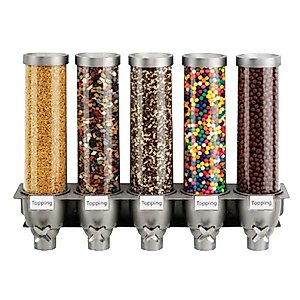 Rosseto EZ527 5-Container Ice Cream Topping Candy Wall Mount Dispenser, 1.3-Gallon, Silver