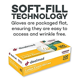 Dealmed Medical Exam Gloves – 100 Count, Cream Color, Medium Latex Exam Gloves, Disposable, Professional Grade Latex Gloves, Multi-Purpose Use Medical Gloves for a First Aid Kit and Medical Facilities