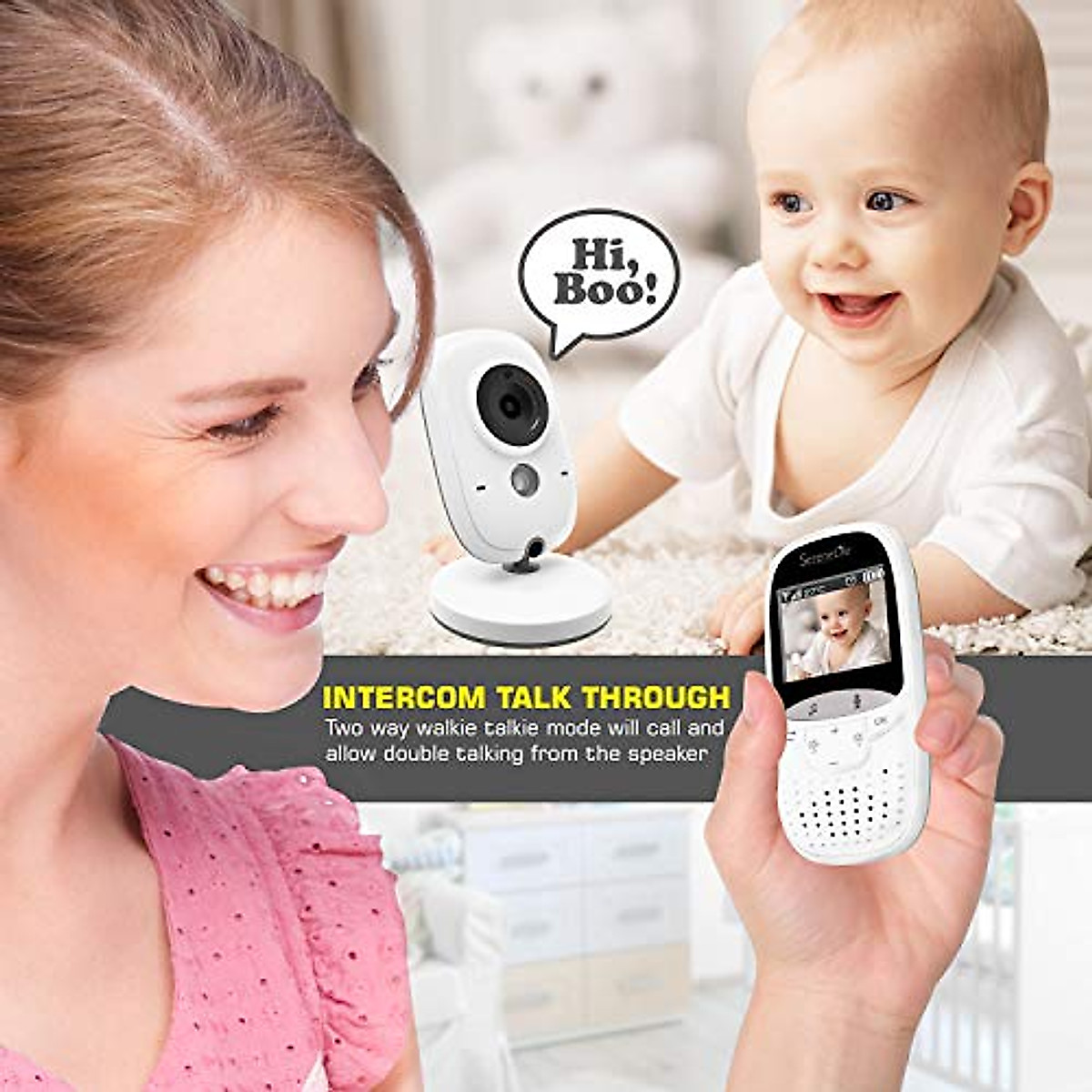 SereneLife Video Baby Monitor Long Range - Upgraded 850’ Wireless Range Camera, Night Vision, Temperature Monitoring and Portable 2” Color Screen - Serenelife SLBCAM11 (Grey)