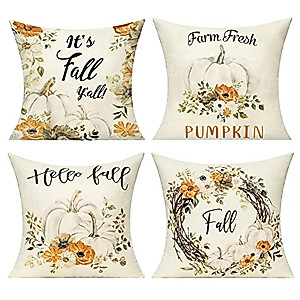 WOKANI Fall Thanksgiving Decor Throw Pillow Covers 18x18 Outdoor Pumpkin Autumn Harvest Decoration Garden Flowers Cushion Cases Outside Rustic Boho Decorative for Patio Porch Home Couch Sofa Set of 4