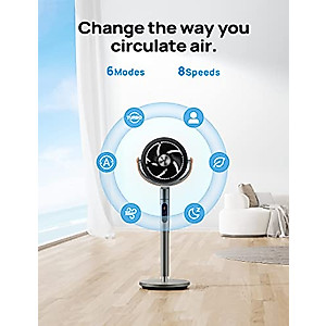 Dreo Pedestal Fan with Remote, PolyFan 513S, 43'' Quiet Standing Fan for Home Bedroom, 120°+105° Smart Oscillating Floor Fans with Wi-Fi/Voice Control, Works with Alexa/Google, 6 Modes, 8 Speeds