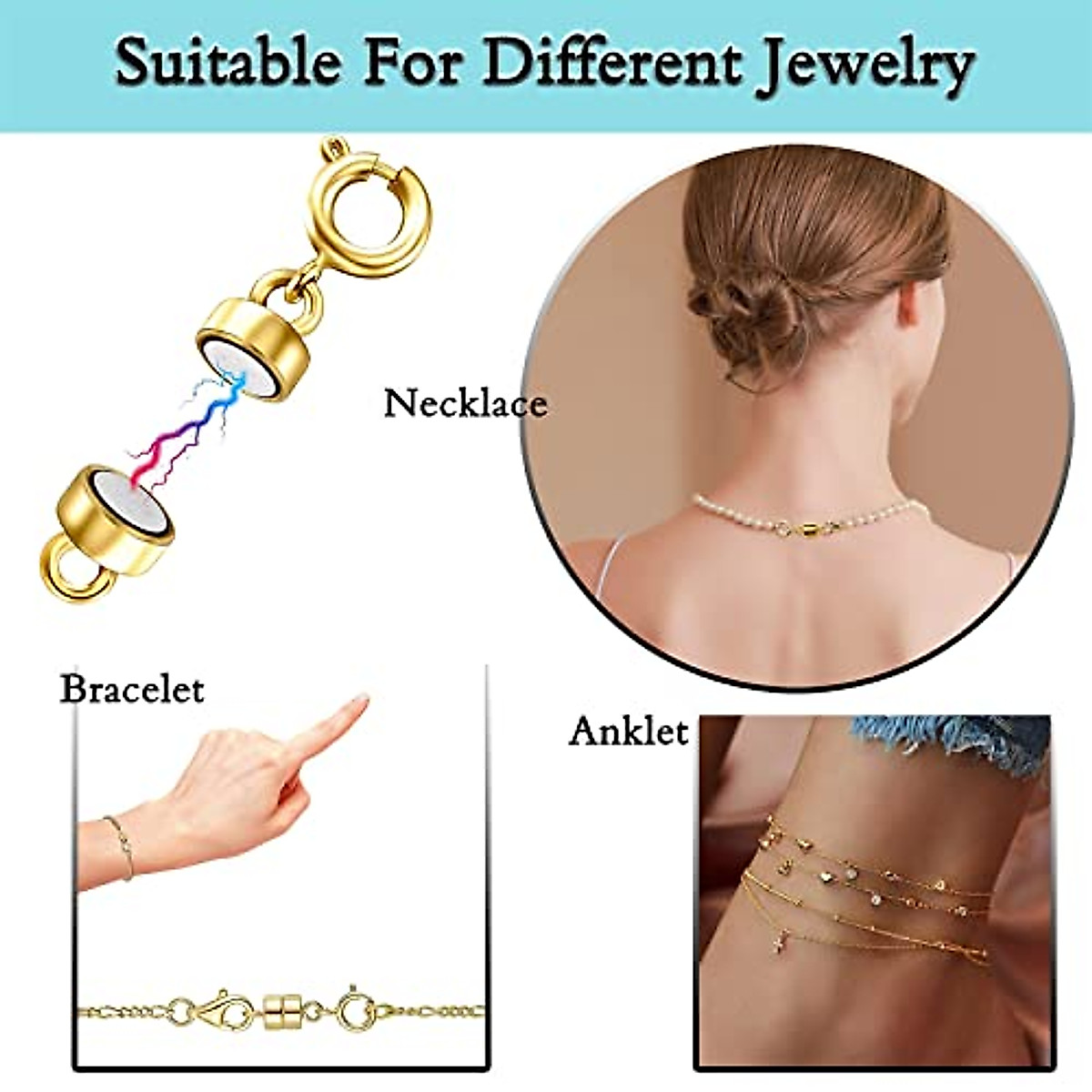 Kcctoo Magnetic Necklace Clasps and Closures - 14k Gold and Silver Plated Bracelet Connectors for Necklaces Chain Jewelry Making 