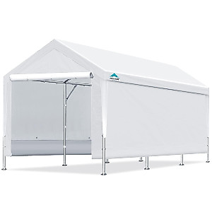 ADVANCE OUTDOOR Adjustable 10x20 ft Heavy Duty Carport Car Canopy Garage Shelter Boat Party Tent, Adjustable Heights from 9.5ft to 11.0ft, Removable Sidewalls and Doors, White