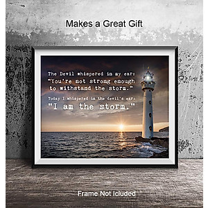 The Devil Whispered I Am The Storm - Lighthouse Wall Decor - Motivational Wall Art - Office Wall Decor - Encouragement Gifts - Encouraging Wall Decor - Entrepreneur Gifts - Inspirational Quotes