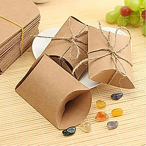 SEUNMUK 150 Pack 5 x 3.5 Inches Large Pillow Boxes, Kraft Pillow Box with Jute Twines, Brown Pillow Candy Box Pillow Box Party Wedding Favor for Anniversary, Birthday, Halloween