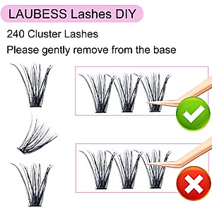 Lash Clusters Extensions 240pcs 40D DIY Eyelash Extension Long Individual Lashes Natural Look Faux Mink Cluster Lashes C Curl Mixed Length (40D-0.07C-9-16mm)
