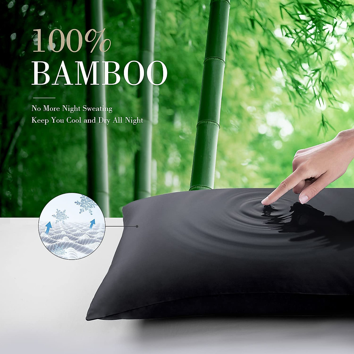 WishSmile Cooling Pillowcases Queen Pillow Cases Set of 2,Hair and Skin Friendly,Black,20x30 inches