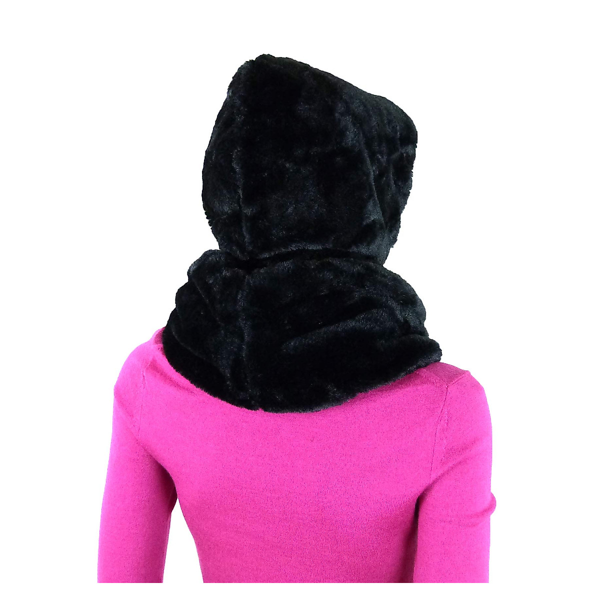 Fashion 21 Women's Thick & Soft Faux Fur Infinity Hood Scarf Head Scarf Shawl Wrap (Hooded - Black)