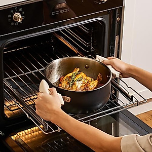 Meyer Stainless Steel Dutch Oven, 5 quart Stock Pot, 9.5" Induction Compatible Stockpot, Dishwasher Safe Casserole Pot, Oven Safe, Matte Black with Silicone Handles, Accent Series Cookware