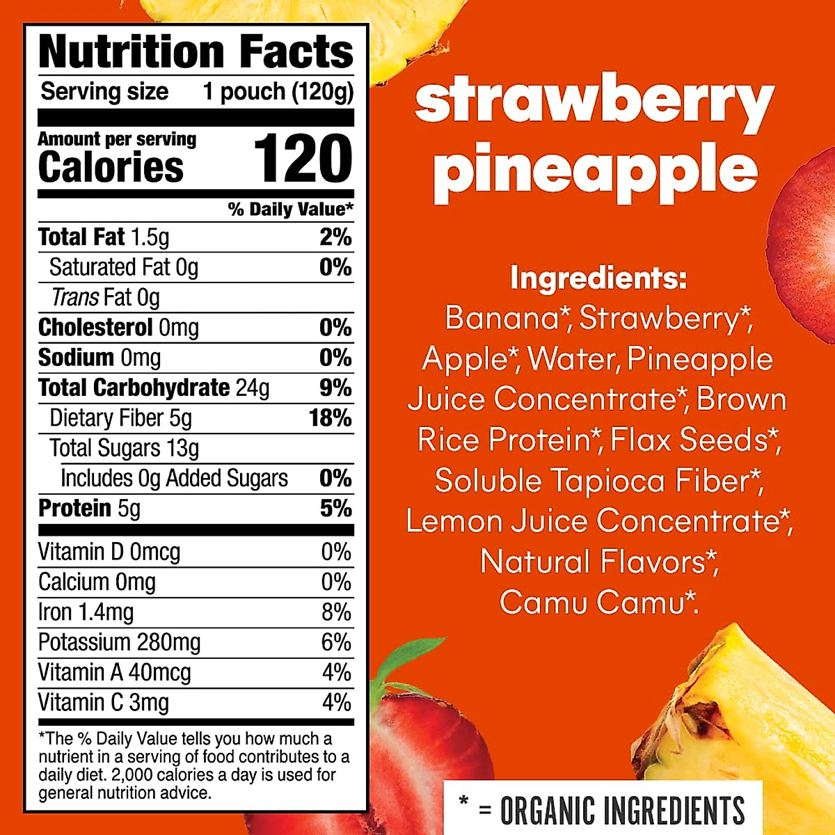 Noka Superfood Fruit Smoothie Pouches, Strawberry Pineapple, Healthy Snacks with Flax Seed, Plant Protein and Prebiotic Fiber, Vegan and Gluten Free Snacks, Organic Squeeze Pouch, 4.22 oz, 12 Count