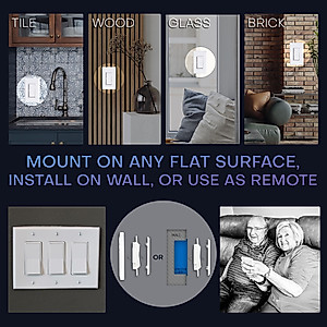 RunLessWire 3-Way Remote Light Switch Kit Wireless Battery-Free Self-Powered Kinetic DIY Wall Switch 150ft RF Range - 3 Way: 1 On/Off Receiver, 2 Switches - White