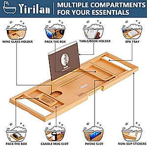 Yirilan Luxury Bathtub Tray Caddy - Expandable Bath Tray - Unique House Warming Gifts, New Home, Anniversary & Wedding Gifts for Couple, Bridal Shower Gift for Women