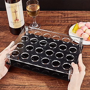 NBEADS 24 Shot Glass Tray Holder, Bar Acrylic Shot Glasses Holders Wine Glass Cup Serving Tray Cups Organizer Shot Glass Display Bar Accessories for Party, Bar, Club, Hole: 1.5"