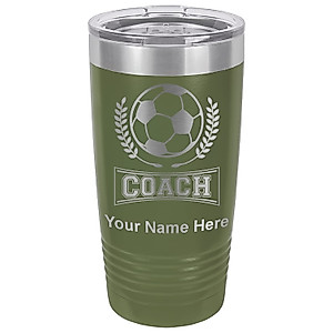 LaserGram 20oz Vacuum Insulated Tumbler Mug, Soccer Coach, Personalized Engraving Included (Camo Green)