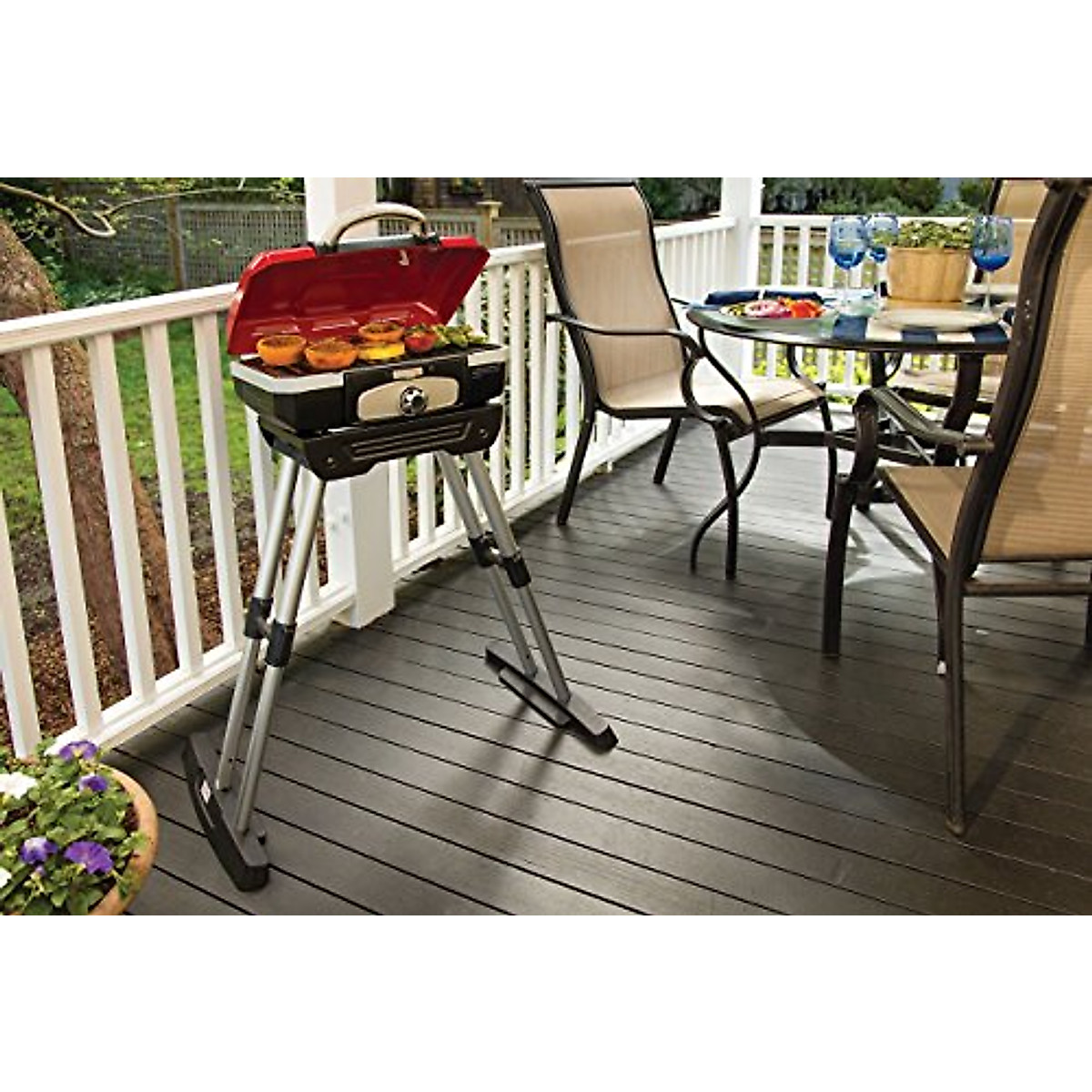 Cuisinart CGG-180 CGG180 Propane, 22" H x 17.6" W x 11.8" L, Petit Gourmet Portable Gas Grill with VersaStand, Red