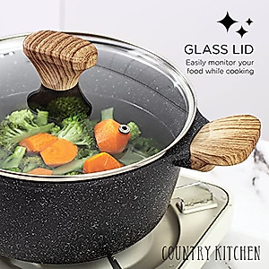 Country Kitchen Nonstick Induction Cookware Sets - 11 Piece Cast Aluminum Pots and Pans with BAKELITE Handles with Glass Lids - Grey