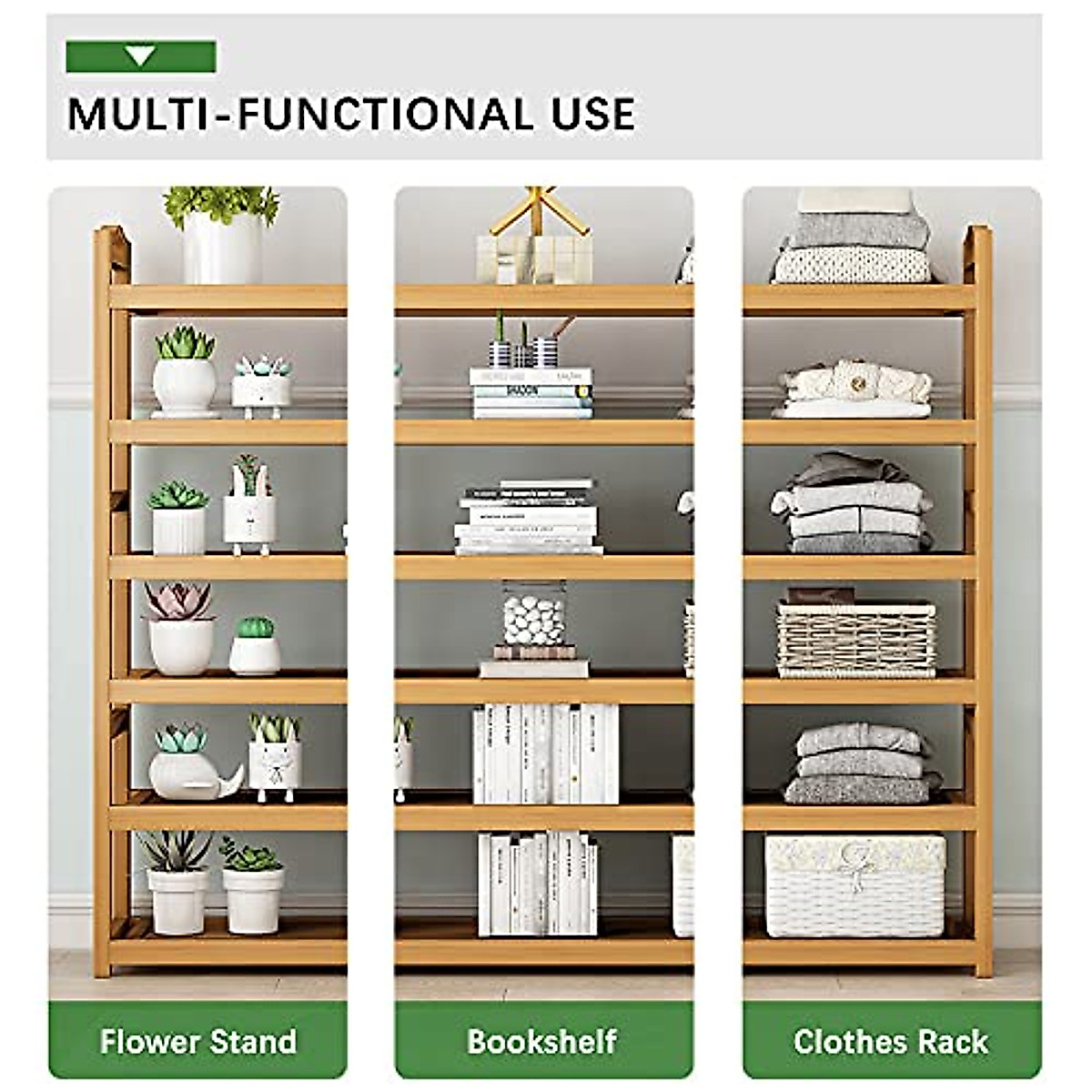 QUMENEY 7 Tier Bamboo Shoe Rack for Entryway,Tall Shoe Rack Storage Organizer, Free Standing Sturdy Shoe Shelf for Bedroom Doorway Living Room Balcony Closet Free Standing, 35.4 x 9.8 x 45.3 inch