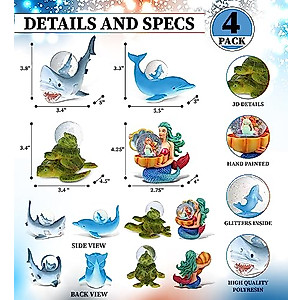 CoTa Global Shark, Dolphin, Sea Turtle, Mermaid Snow Globe Set of 4 – Ocean Water Globe Figurines, Collectible Novelty Ornament for Home Decor, Gift for Birthdays, Christmas and Valentine – 45mm