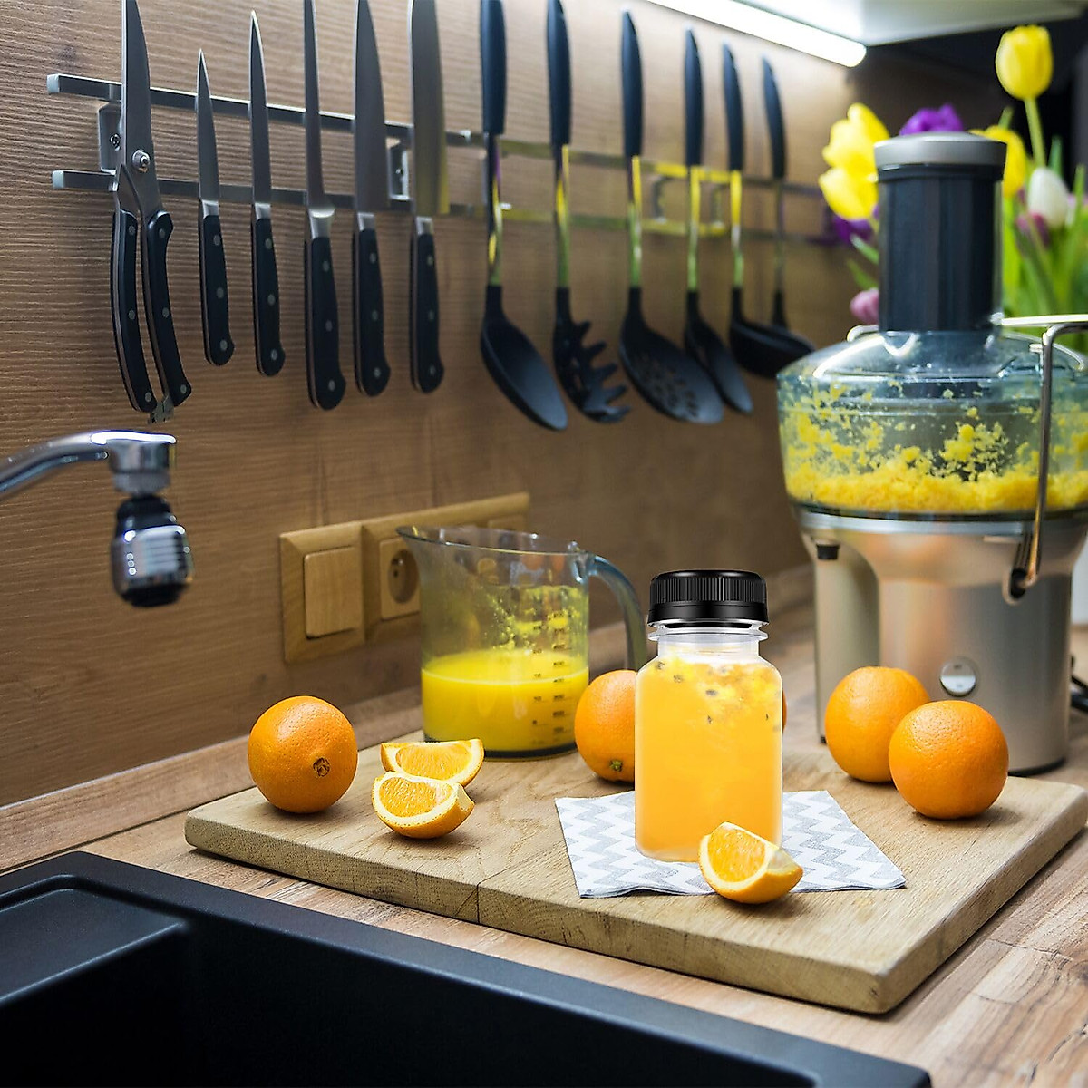 12 Pcs Plastic Juice Bottle, Reusable Drink Containers, For Juice, Milk, Smoothie And Other Drinks, With Black Lid, 3 OZ