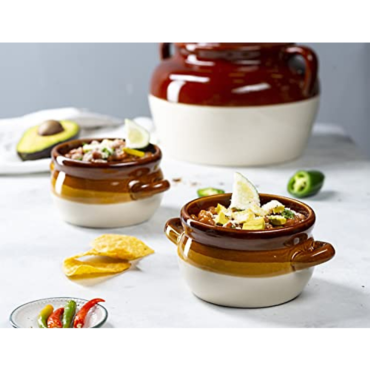 KooK French Onion Soup Crocks, Ceramic Make, Large Handles, Stoneware, Dishwasher, Microwave, Oven & Broil Safe 16oz Standard Capacity & 18oz Full Capacity