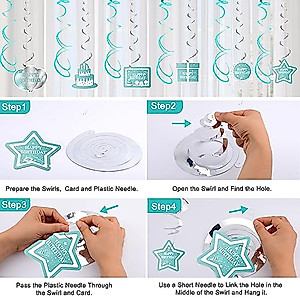 Birthday Decorations Girls Teal Happy Birthday Balloons for Women Birthday Party Decor for 10th 13th 16th 18th 20th 21st 25th 30th 35th 40th 50th 60th with Rain Curtains Tablecloth Swirl Pendants