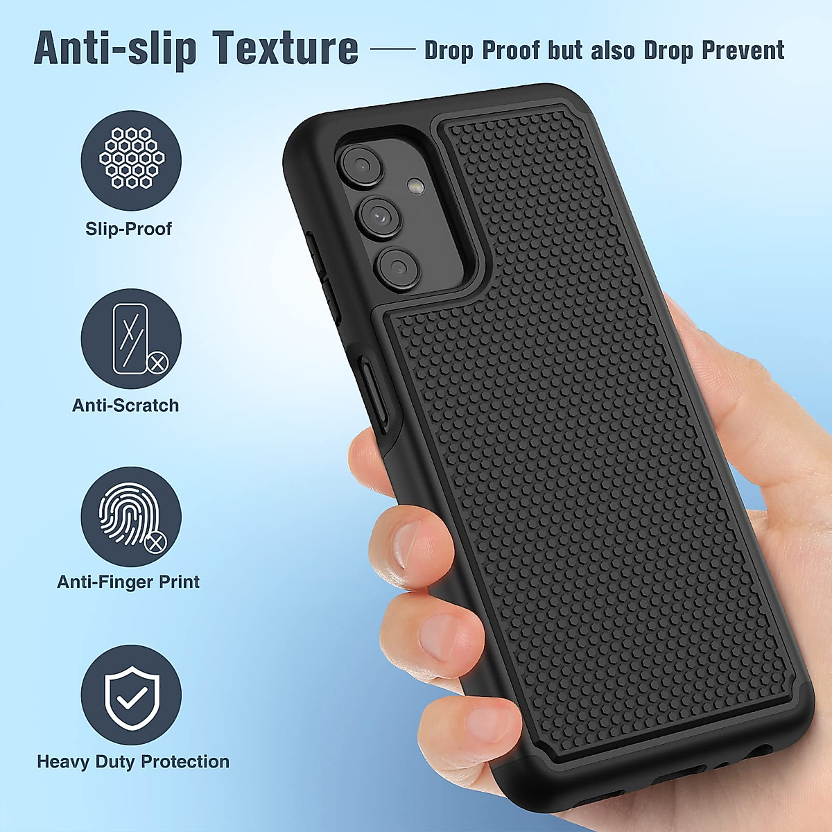 BNIUT for Samsung Galaxy A13 5G Case: Dual Layer Protective Heavy Duty Cell Phone Cover Shockproof Rugged with Non Slip Textured Back - Military Protection Bumper Tough - 6.5inch (Black Matte)
