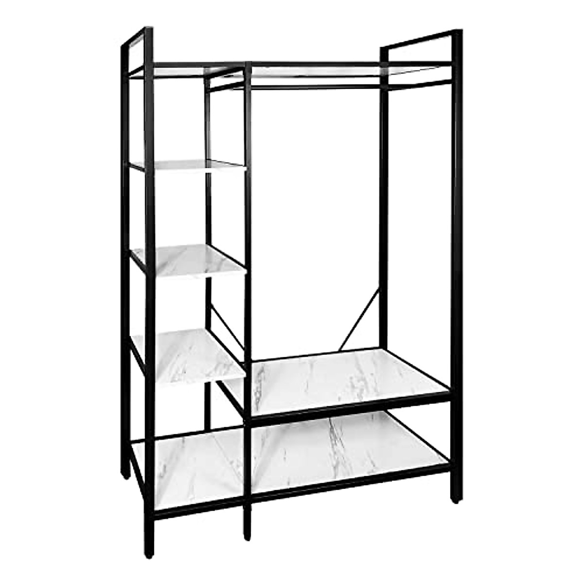 AT-VALY Heavy Duty Clothes Rack with Shelves,Freestanding Closet Organizer Metal Wardrobe Closet Mens Womens Storage Shelves Clothes Storage Rack (Black)