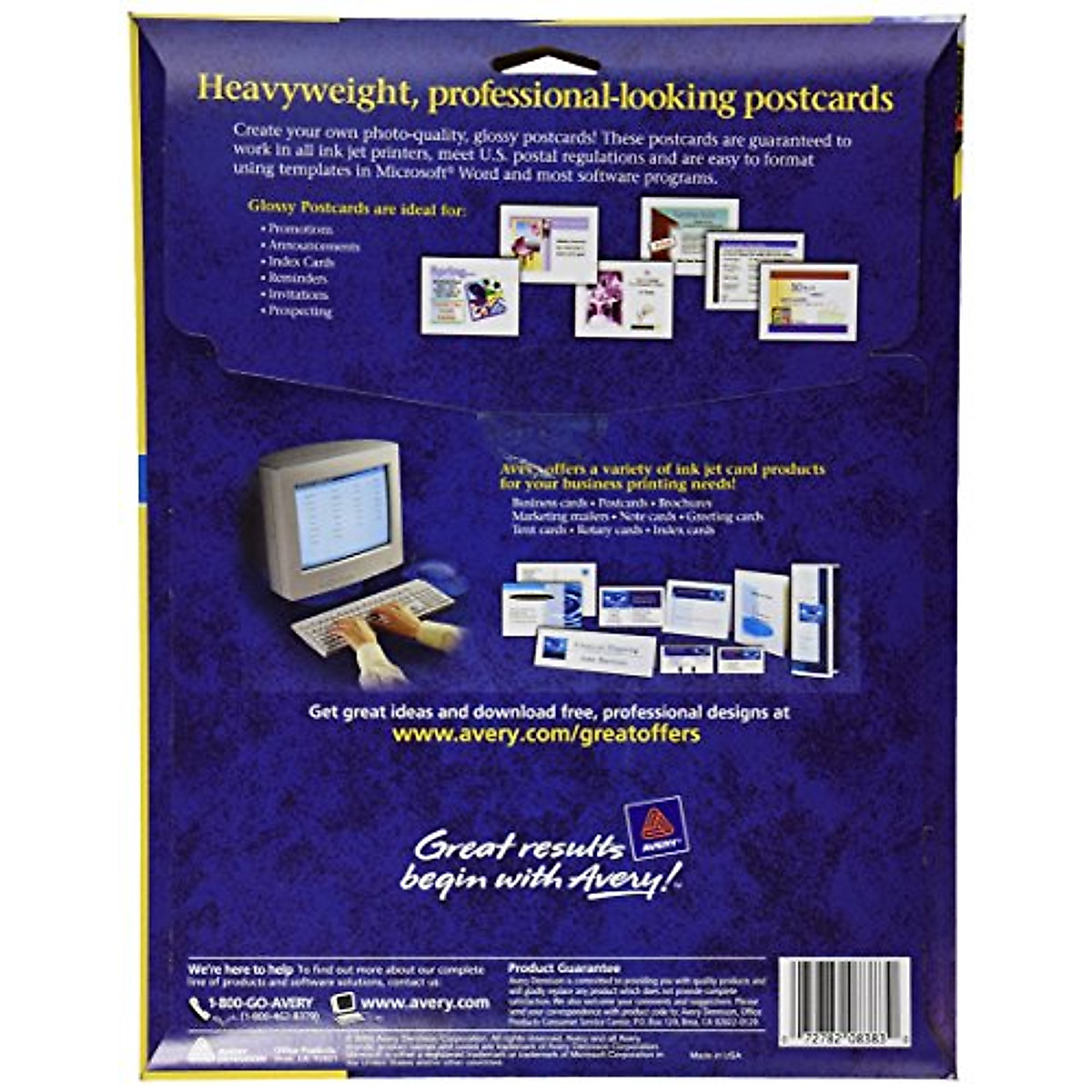 Avery 8383 Photo-Quality Glossy Postcards for Inkjet Printers, 4 1/4 x 5 1/2, White (Pack of 100)