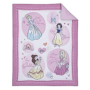 Disney Princess - Dare to Dream Pink and White, Castle, Hearts and Stars 3 Piece Nursery Crib Bedding Set - Comforter, Fitted Crib Sheet, and Crib Skirt