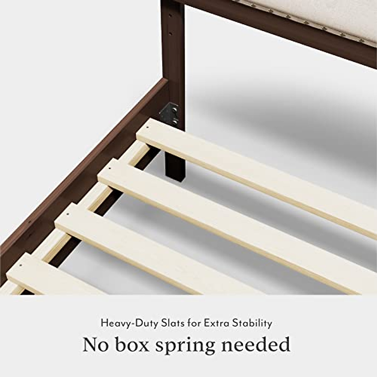 DG Casa Salerno Solid Wood Platform Bed Frame with Nailhead Trim - Queen Bed Frame with Adjustable Headboard, Full Wooden Slats, No Box Spring Needed - Queen Upholstered Bed Frame in Natural Fabric