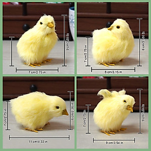 4 Pcs Realistic Plush Little Chick Figurine Lifelike Furry Animal Toy Simulated Chicken Sound Photography Props Easter Chicks Decor 4 Poses