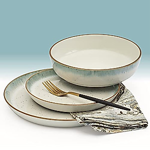 Tabletops Gallery Speckled Farmhouse Collection- Stoneware Dishes Service for 4 Dinner Salad Appetizer Dessert Plate Bowls, 12 Piece Hanover Dinnerware Set in Teal