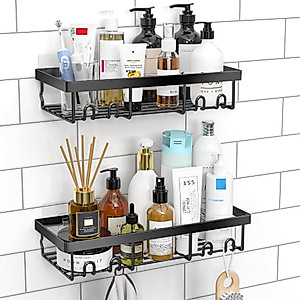 Moforoco Shower Caddy Shelf Organizer Rack(2Pack), Self Adhesive Black Bathroom Shelves Basket, Home Wall Shower Inside Organization and Storage Decor Rv Accessories, First Apartment Essentials