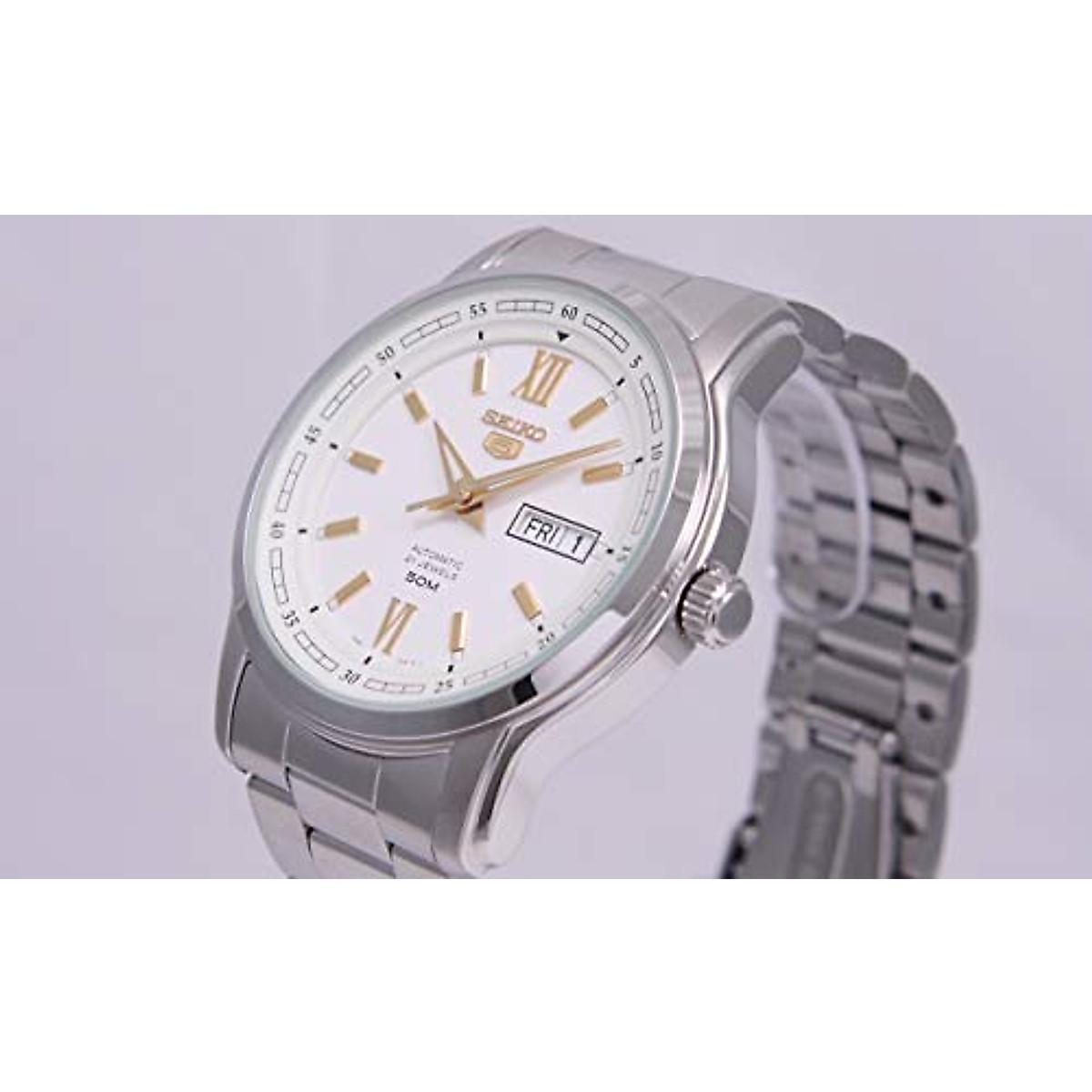 Seiko 5 SNKP15 K1 Silver with White Dial Men's Classic Automatic Analog Watch