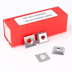 BINSTAK - K1222 -Square Corner 12mm Carbide Inserts 4 Edges (12mm lengthX12mm widthX2.2mm thick-35 Degree Cutting Angle), 10pcs, Countersink Hole, for BINSTAK 1/4" Shank 1-1/4" Cut Dia. CNC Router Bit