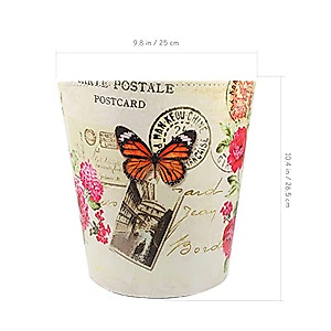 Zerodeko Small Waste Basket Leather Trash Can Wastebasket Waste Paper Bin Vintage Butterfly Flower Pattern Waste Bucket Garbage Can for Home Office Studio Bathroom Bedroom 10L Waste Paper Basket