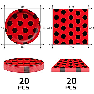 Menipros Ladybug Birthday Party Supplies,Ladybug Party Tableware Sets Includes 20 Ladybug Plates and 20 Ladybug Napkins