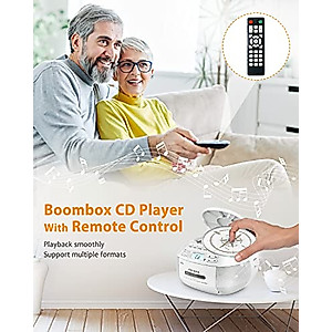 Greadio CD Player Boombox Cassette Player Combo with Bluetooth,AM/FM Radio,Stereo Sound with Remote Control,AUX/USB Drive,Tape Recording,AC/DC Powered,Headphone Jack,LCD Display for Home,Kids,Gift
