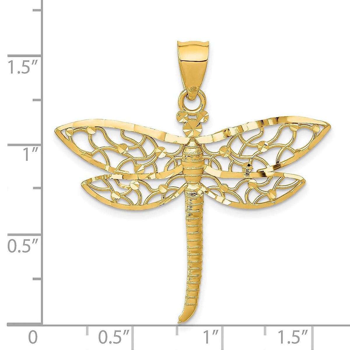Jewelry Stores Network 14k Yellow Gold Solid Open Back Dragonfly Pendant 37 mm x 38 mm