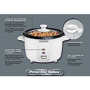 Proctor Silex Rice Cooker & Food Steamer, 8 Cups Cooked (4 Cups Uncooked), White (37534NR)
