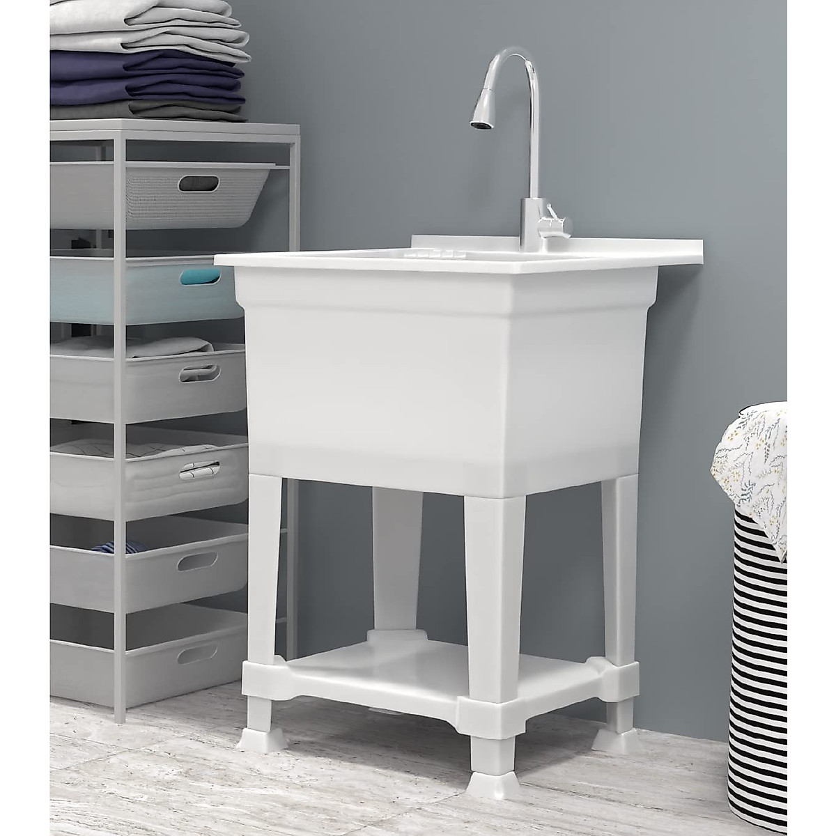 UTILITYSINKS USA-Made Plastic Freestanding 24 in x 24-Inch UtilityTub Heavy Duty Compact Utility Sink Ideal for Workshop, Laundry Room, Garage, Greenhouse, Pet Wash Station (White)