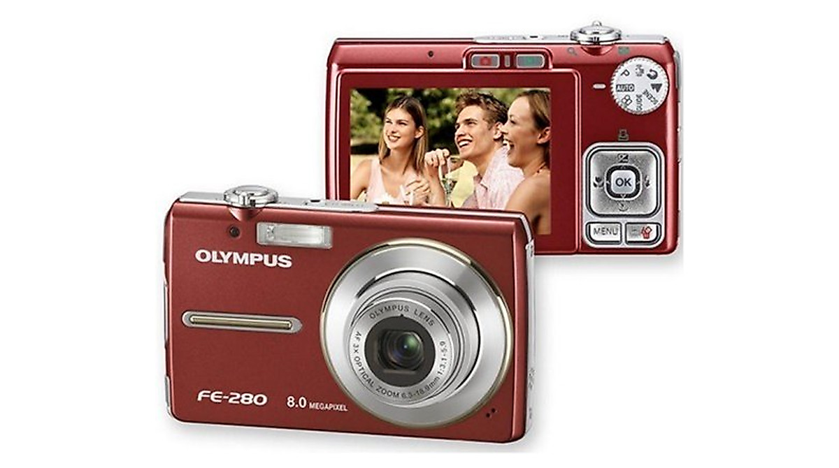 Olympus FE-280 Red Digital Camera - 8MP Point & Shoot | Complete Package
