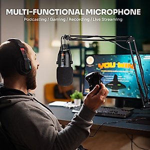 USB Microphone for PC Computer PS4 Cardioid Condenser ASMR Microphone Kit Metal Podcast Microphone for Streaming Gaming Studio Video Recording YouTube Noise Cancelling Mic Kit for Laptop,Phone,Mac
