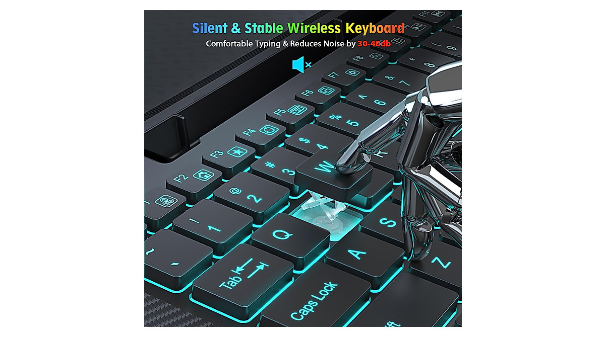 SABLUTE Wireless Keyboard - Ergonomic & Colorful Backlit