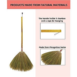 Indoor Grass Broom 40 Inch with Bamboo Handled Brooms for Floor Cleaning, Smooth & Hard Floor - Sweeping Tool Unique Handmade Craft Broom Design for Home, Kitchen, Office, Courtyard, Tiled Floor