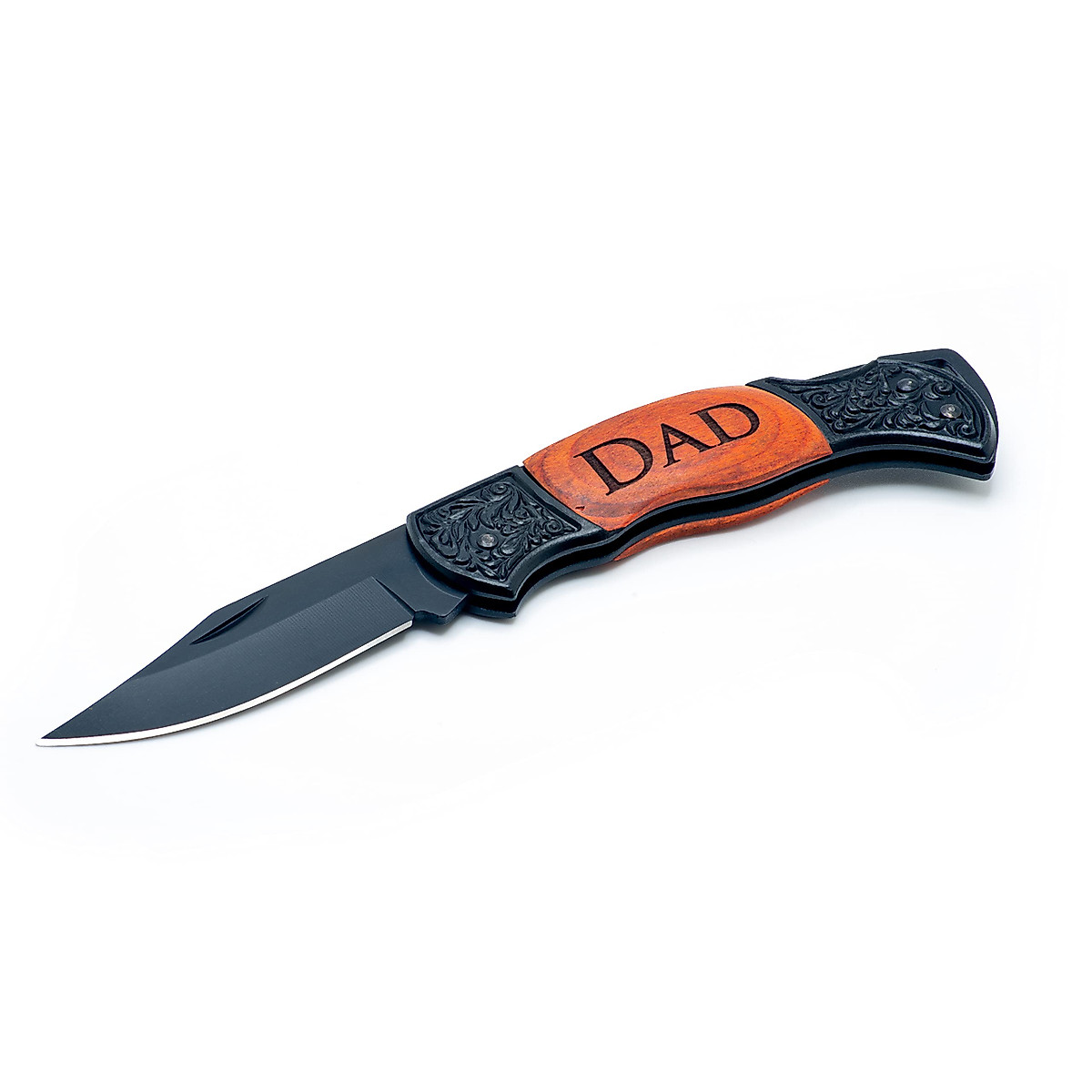 Generic Dad Engraved Rosewood Black Steel 7 Inch Folding Pocket Knife w/ 3 in. Locking Blade (Dad)