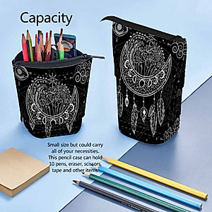 Swono Moon Dreamcatcher Colored Pencil Case Flowers Crystals Stars Arrows Feathers Boho Chic Style Standing Pencil Case Pencil Holder Pencil Pouch Cosmetics Pouch Makeup Office Bag Black White