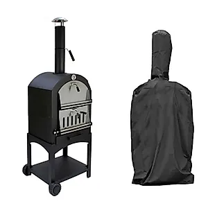 FLR 65 Inch Outdoor Pizza Oven Cover,BBQ Grill Cover, Outdoor Pizza Oven Rain Cover, Heavy Duty Dust-Proof Weather Resistant Polyester Fabric Protective Cover-Black (65x25.5x18in)